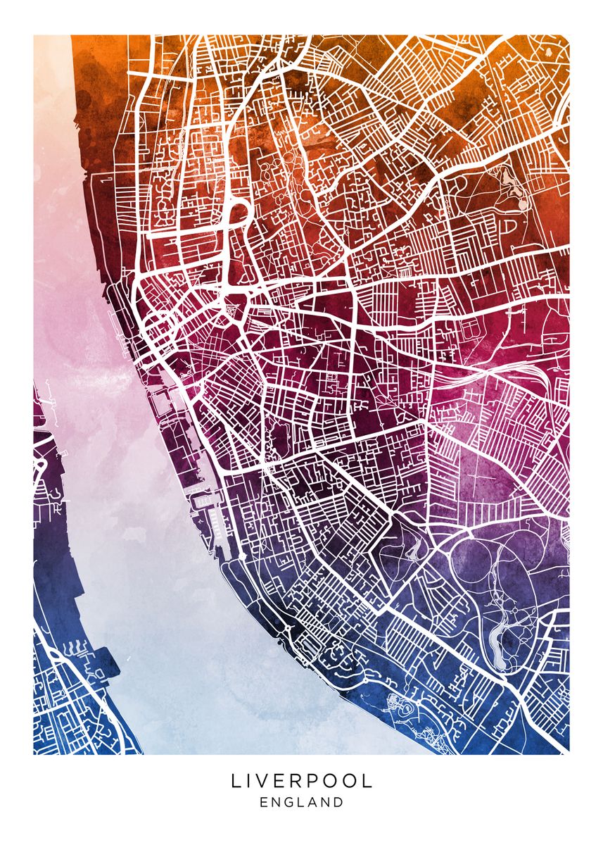 'Liverpool England Map' Poster by Michael Tompsett | Displate