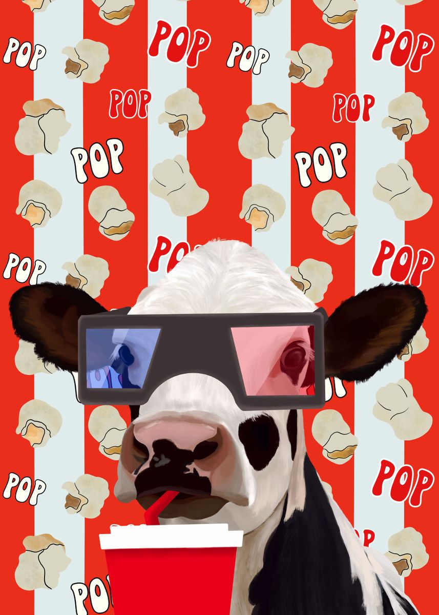 'Retro Moovie Cow' Poster, picture, metal print, paint by Sunette Nel ...