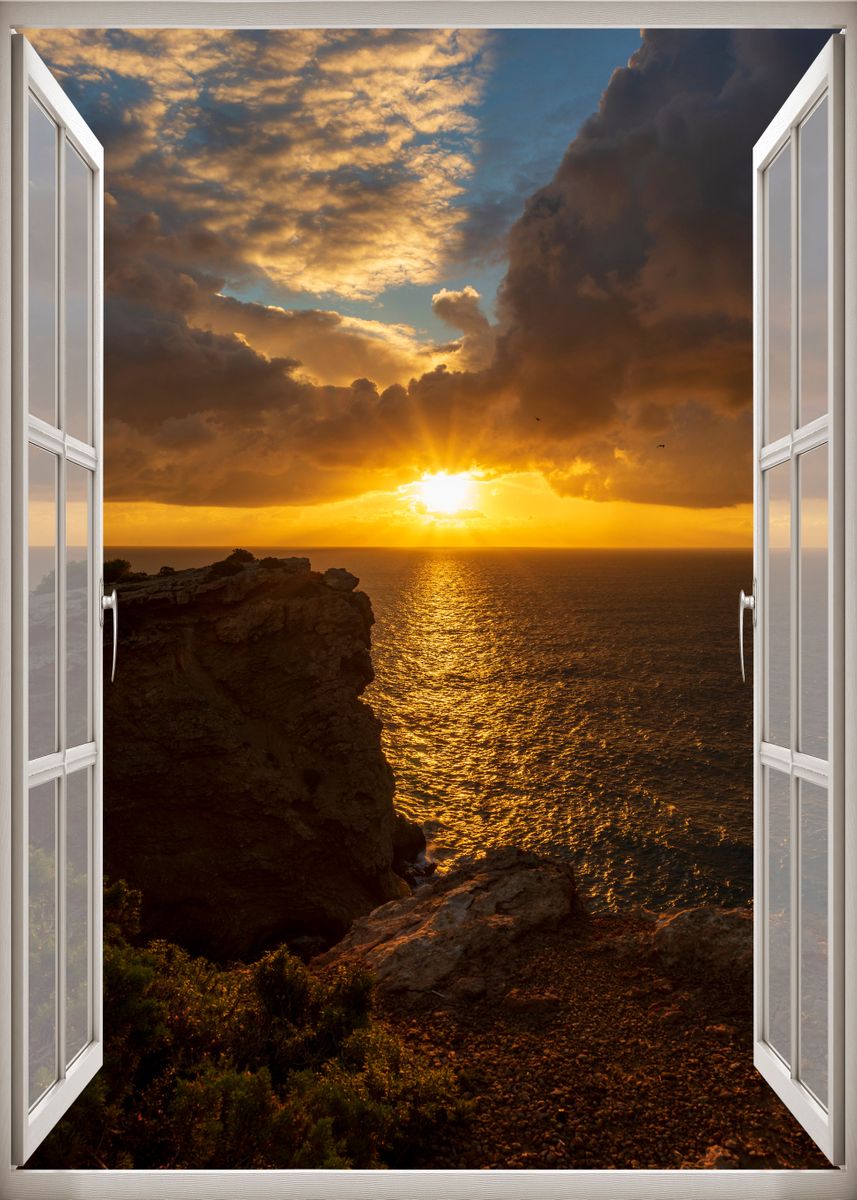 'Window veiw sunset sea' Poster, picture, metal print, paint by Vicen ...