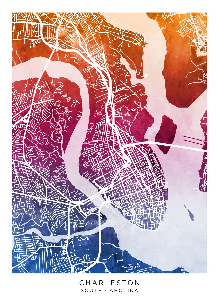 'Charleston Map' Poster, picture, metal print, paint by Michael ...