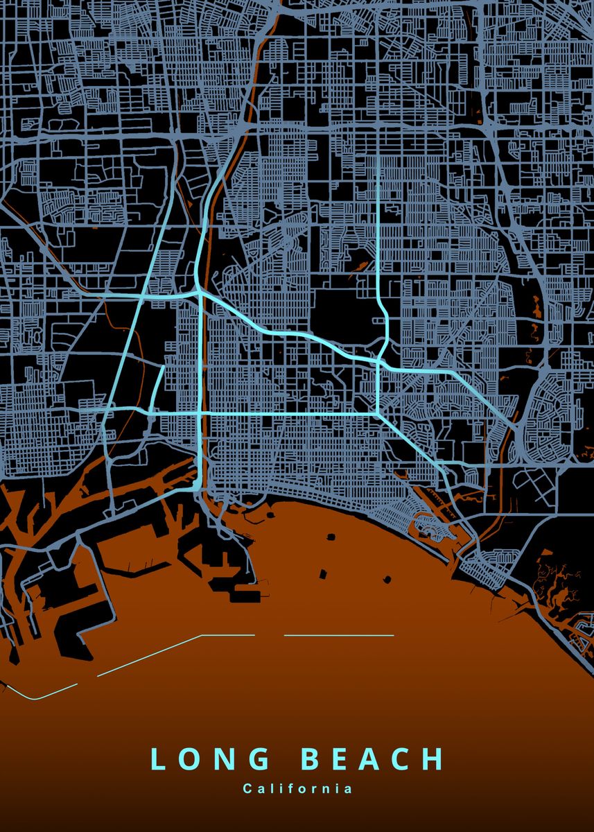 'Long Beach California Map' Poster, picture, metal print, paint by Deeo ...
