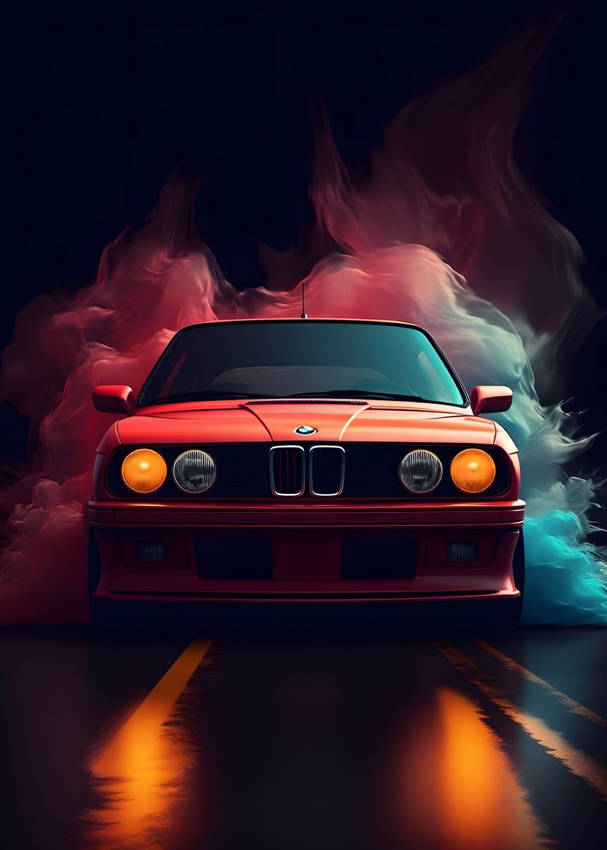 'BMW E30 Red Smoke' Poster, picture, metal print, paint by ...