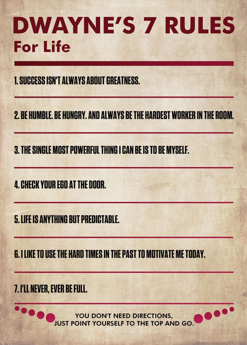 'DWAYNES 7 RULES' Poster, picture, metal print, paint by Nolan ...