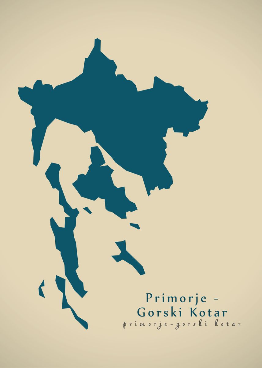 'Primorje Gorski Kotar map' Poster, picture, metal print, paint by Ingo ...