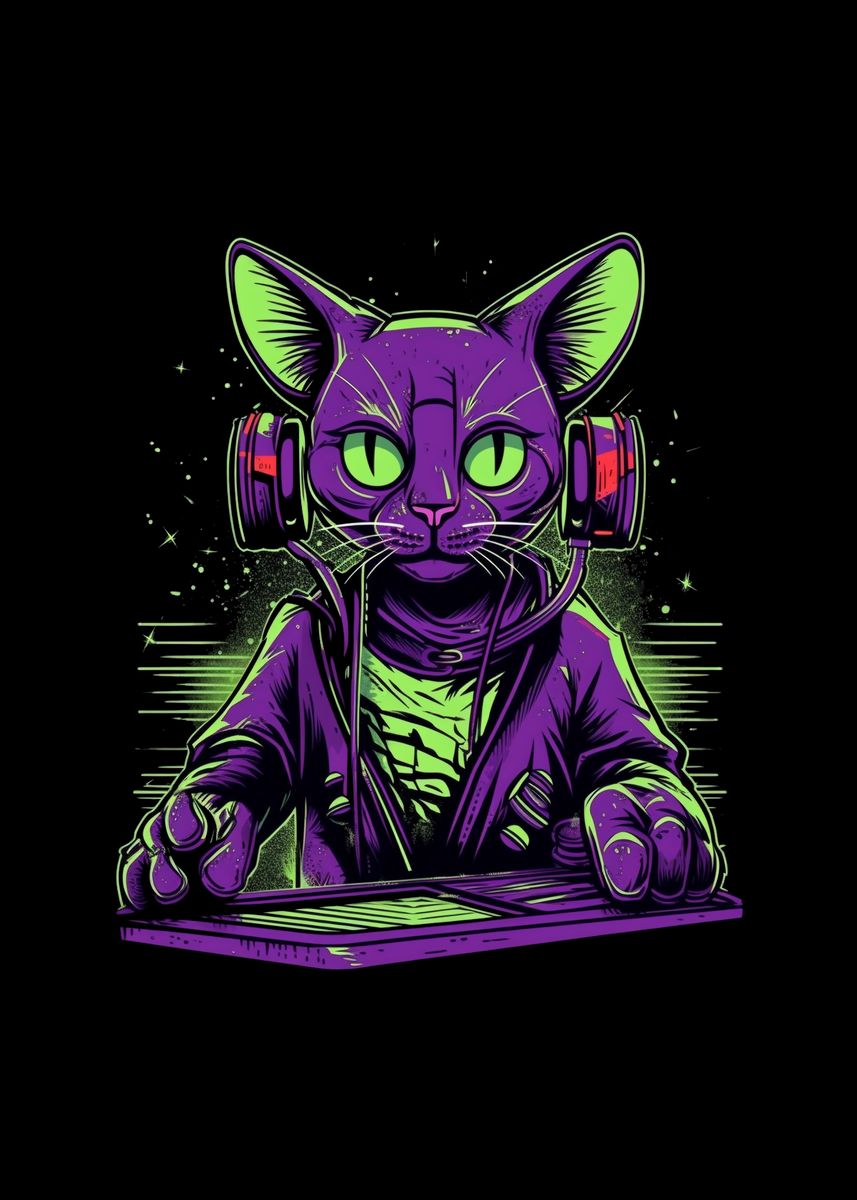 'Cat DJ Turntable Deejay' Poster, picture, metal print, paint by ...