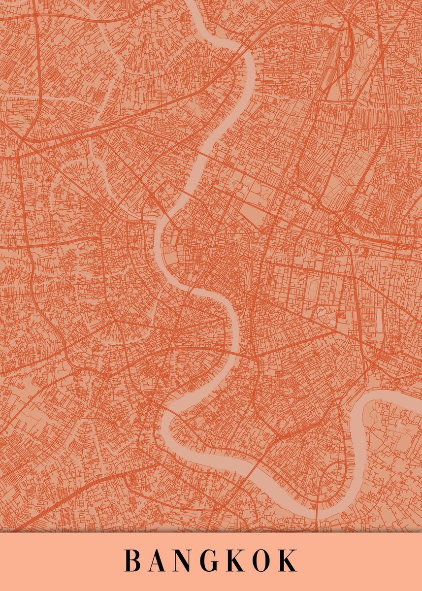 'Bangkok Orange Map' Poster, picture, metal print, paint by dkDesign ...
