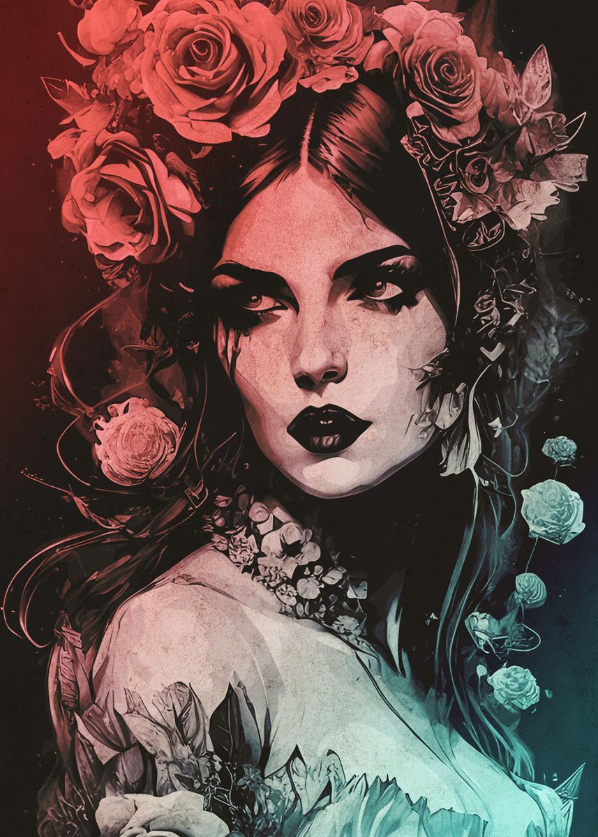 'Vintage goth girl' Poster, picture, metal print, paint by Rashid ...