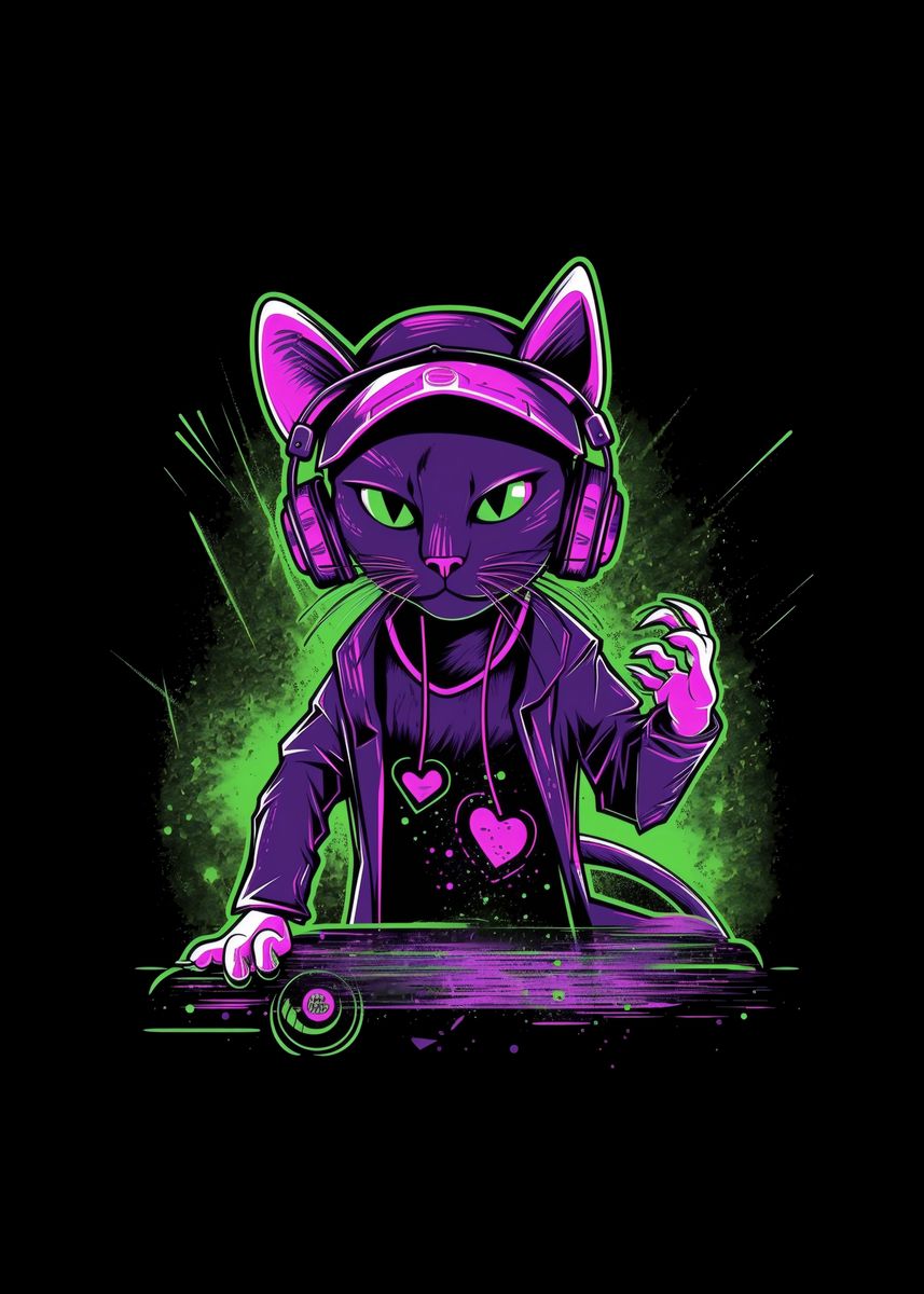 'Cat DJ Turntable Deejay' Poster by CrownMerch | Displate