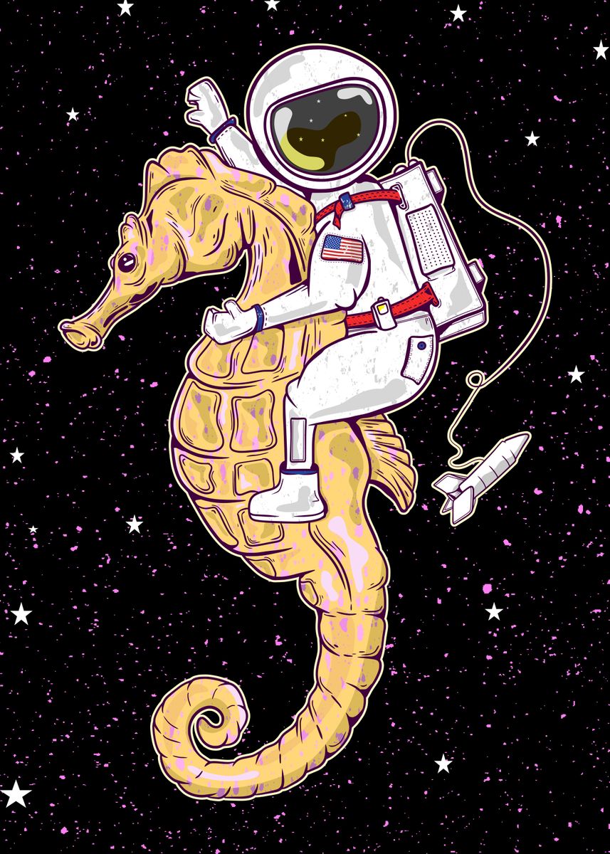 'Astronaut and seahorse' Poster, picture, metal print, paint by mailbox ...