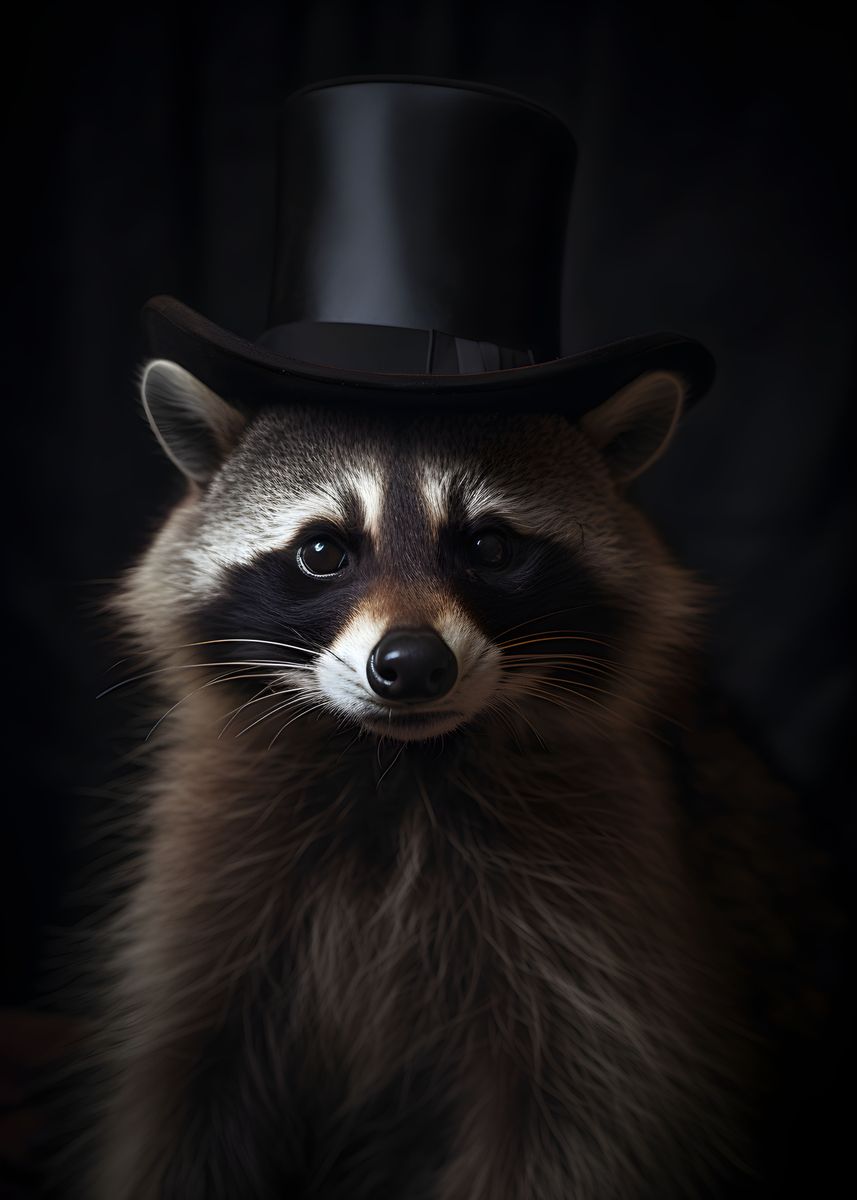 'Raccoon with top Hat' Poster, picture, metal print, paint by Makadur ...