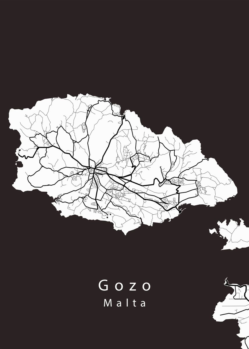 'Gozo Island Map' Poster, picture, metal print, paint by Mapique | Displate
