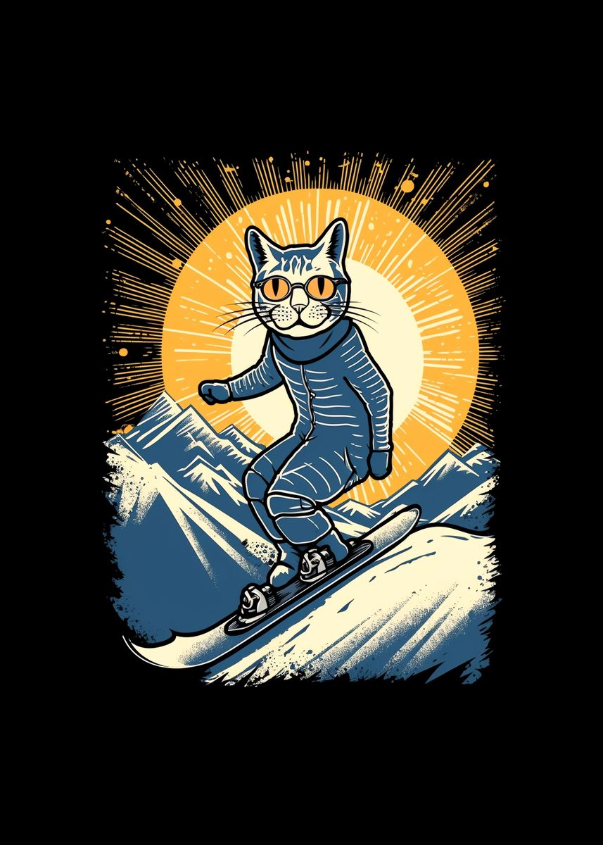 'Cat Skier Skiing Ski' Poster, picture, metal print, paint by ...