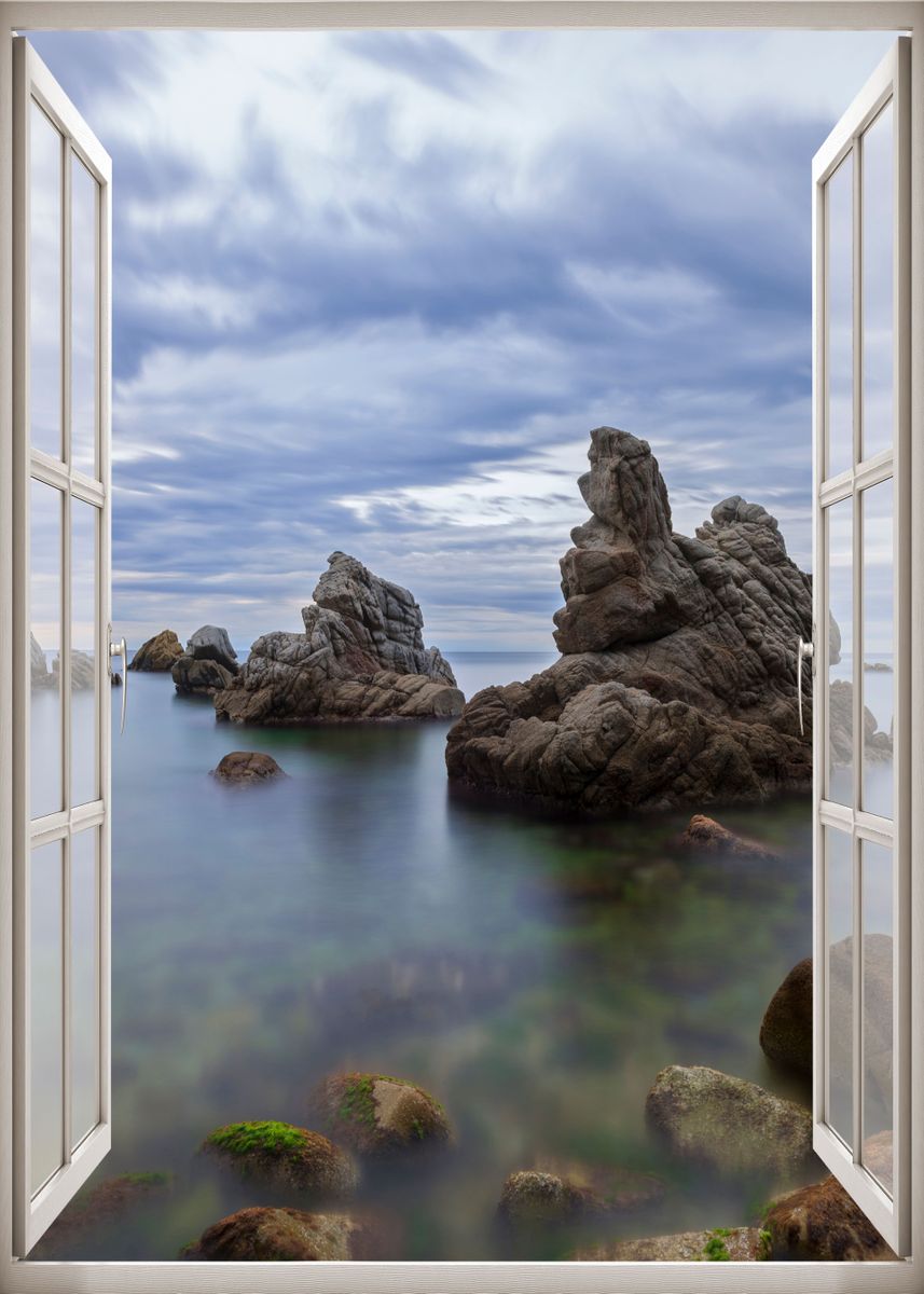 'Window view beach sunset' Poster, picture, metal print, paint by Vicen ...