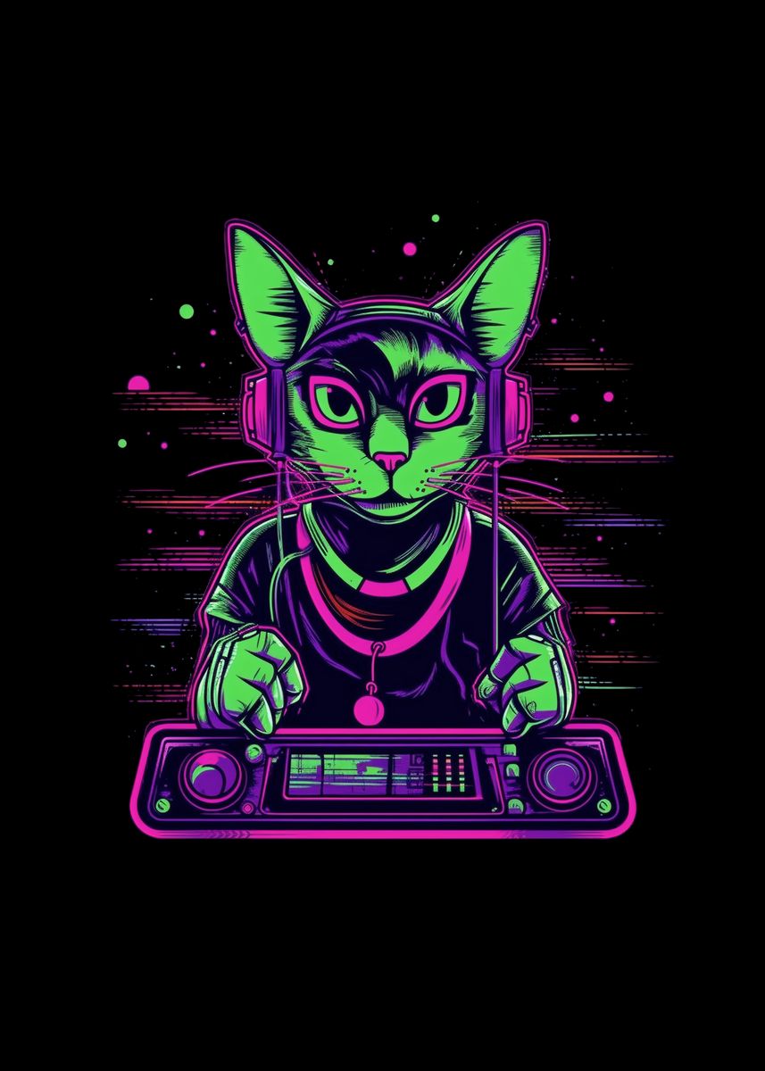'Cat DJ Turntable Deejay' Poster, picture, metal print, paint by ...