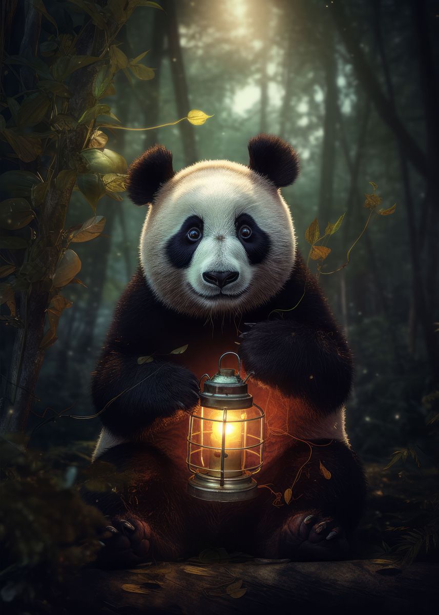 'Magical Panda Glowing Lamp' Poster, picture, metal print, paint by ...