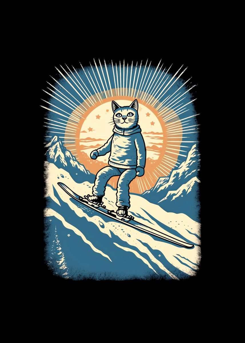 'Cat Skier Skiing Ski' Poster, picture, metal print, paint by ...