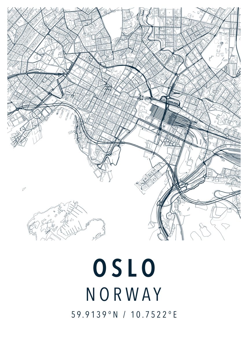 'oslo norway simple map' Poster, picture, metal print, paint by Denise ...