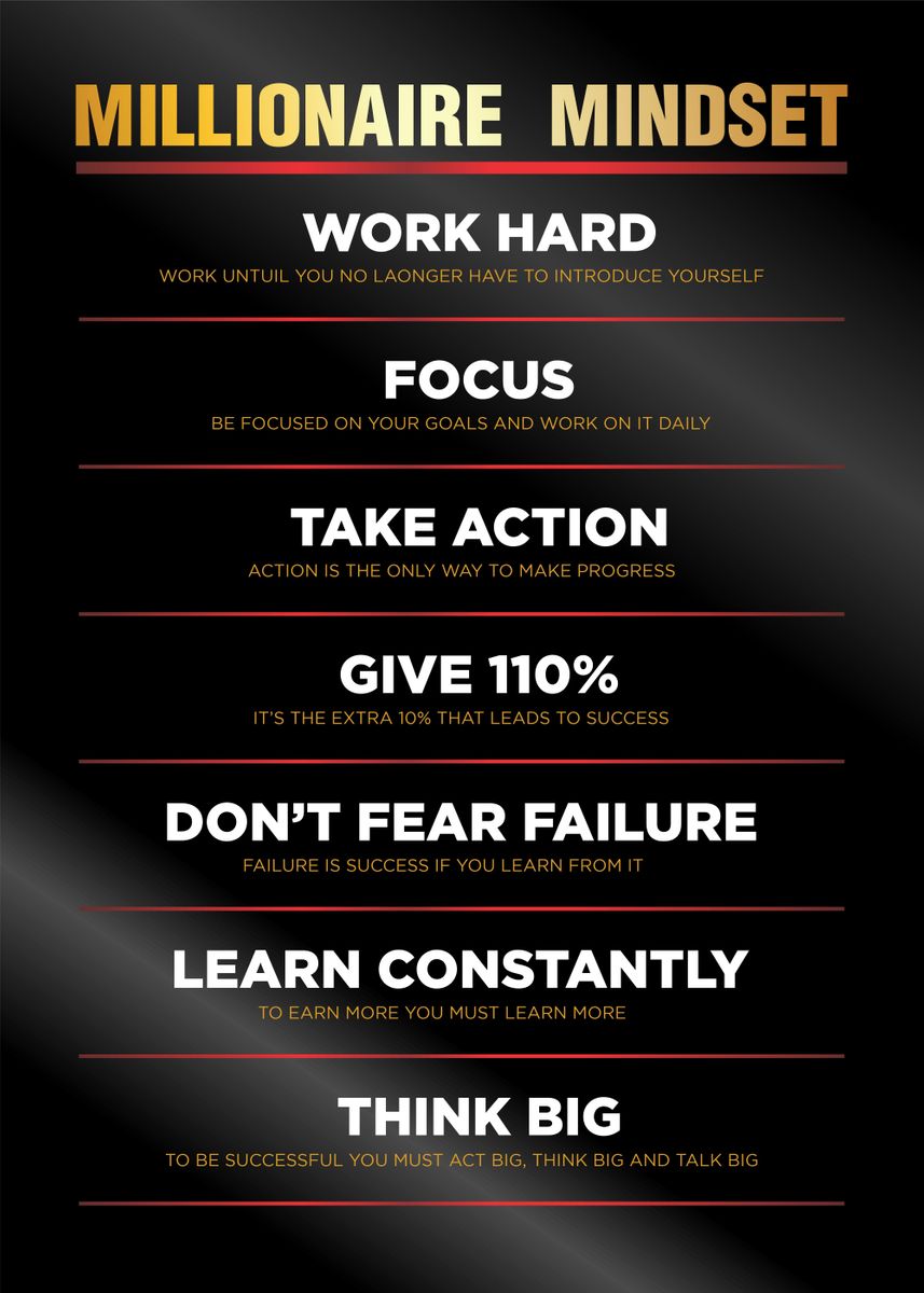 'millionaire mindset' Poster, picture, metal print, paint by The ...
