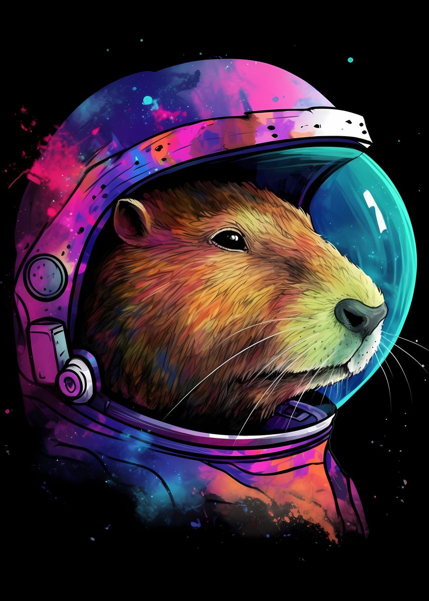 'Capybara Astronaut Galaxy' Poster, picture, metal print, paint by ...