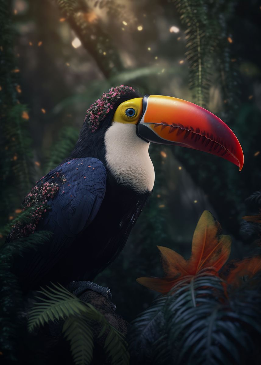 'Magical Toucan in Jungle' Poster, picture, metal print, paint by ...