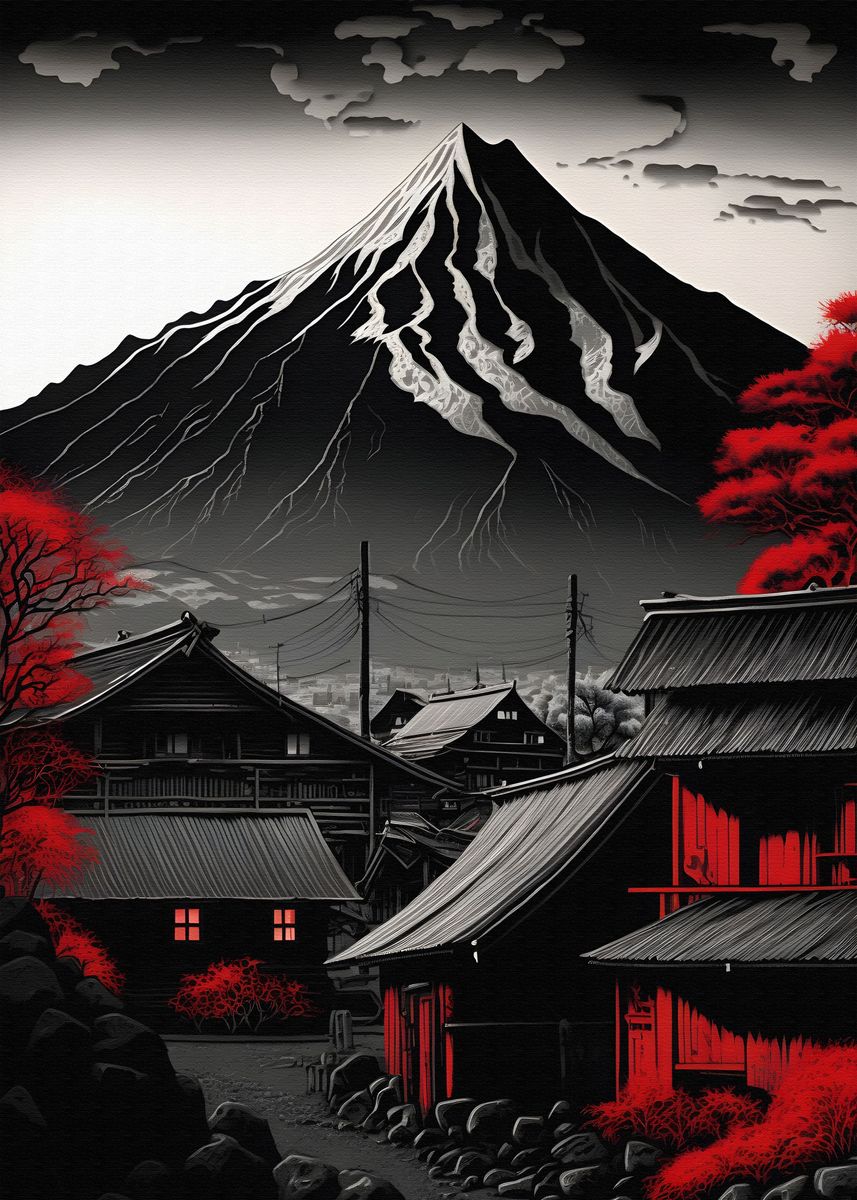 'Japanese mountain scene' Poster, picture, metal print, paint by ...