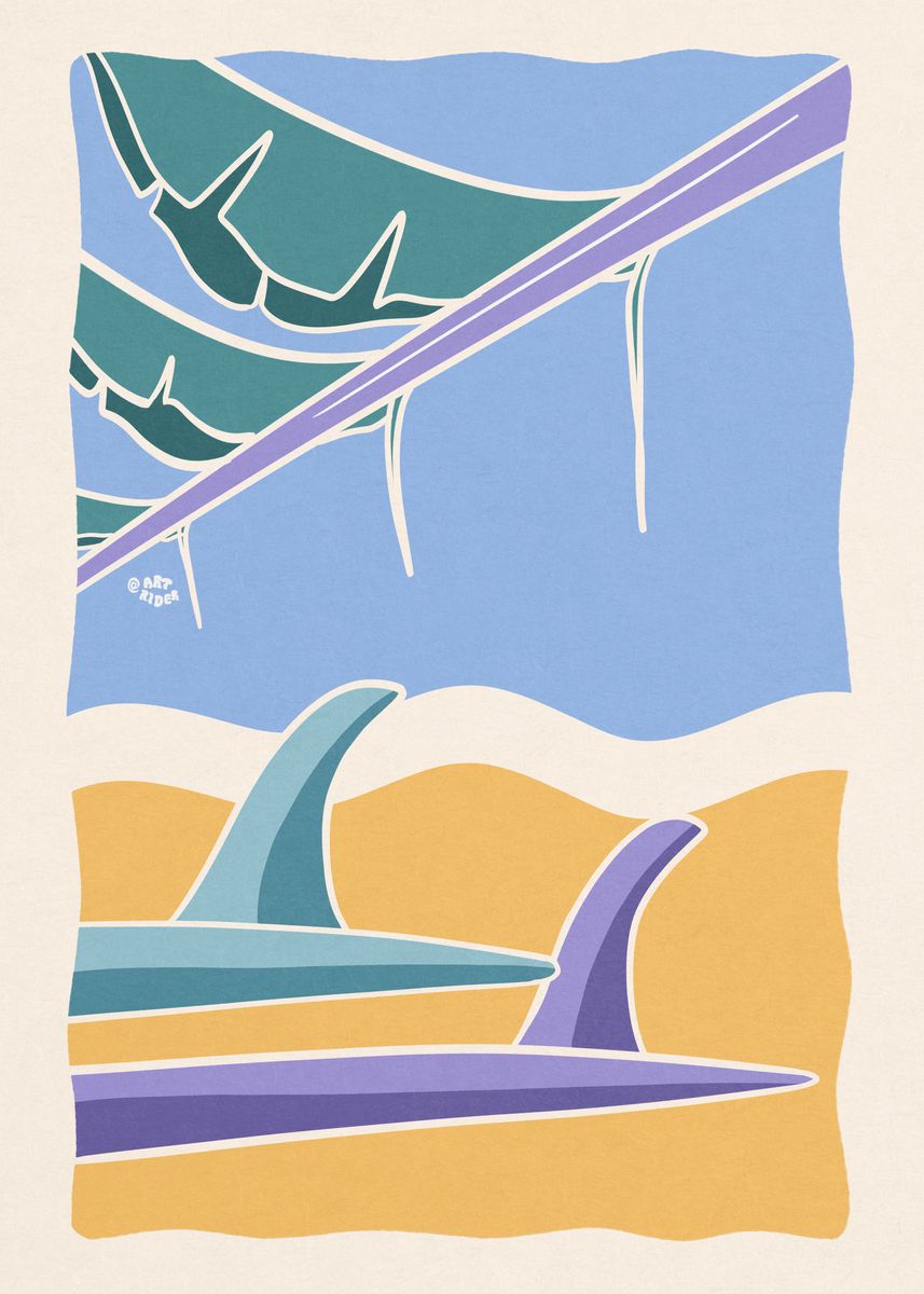 'Longboard and palms' Poster, picture, metal print, paint by Franck ...