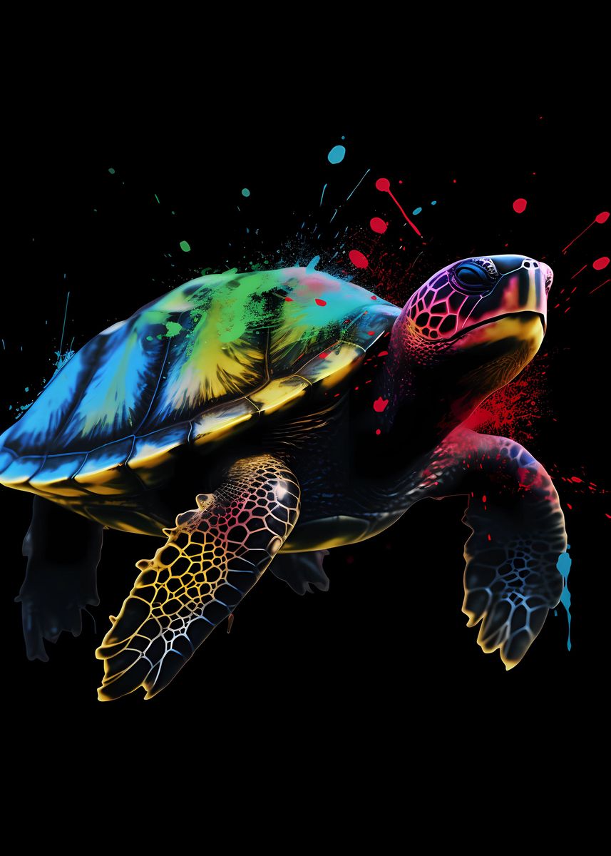 'Turtle Colorful' Poster, picture, metal print, paint by AnHa | Displate