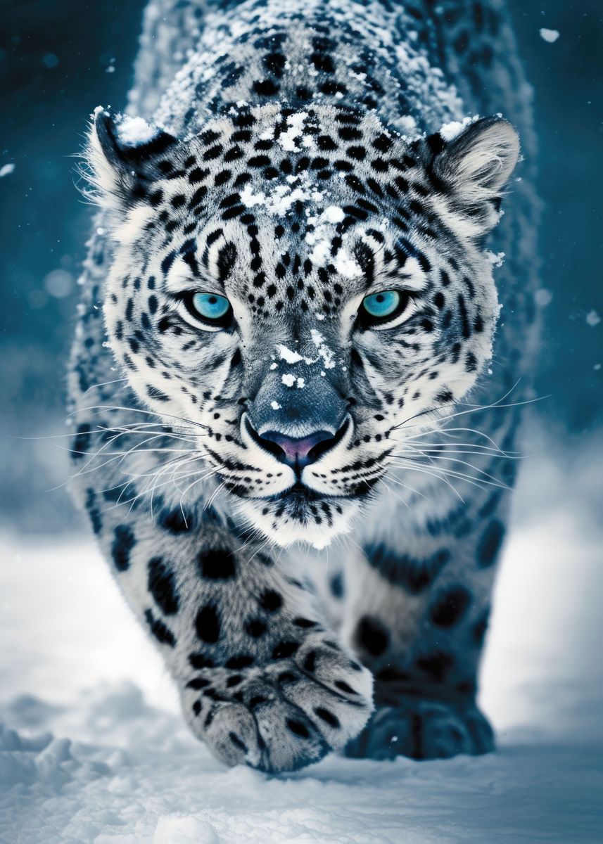 'Wild Spotted Snow Leopard ' Poster, picture, metal print, paint by ...