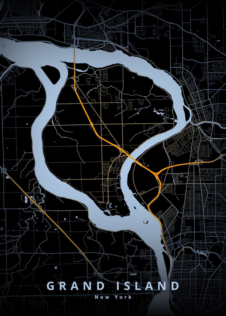 'Grand Island NY Map' Poster, picture, metal print, paint by Deeo ...