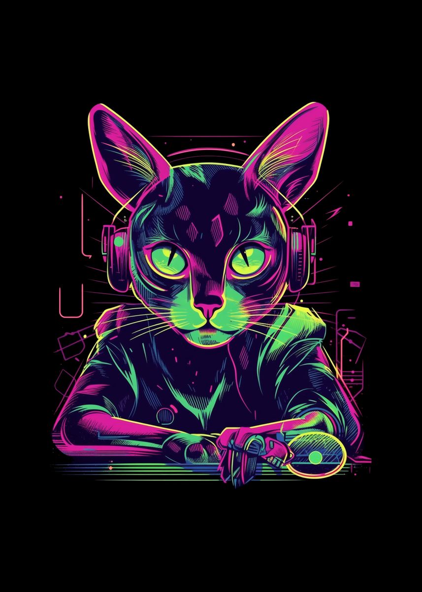 'Cat DJ Turntable Deejay' Poster, picture, metal print, paint by ...