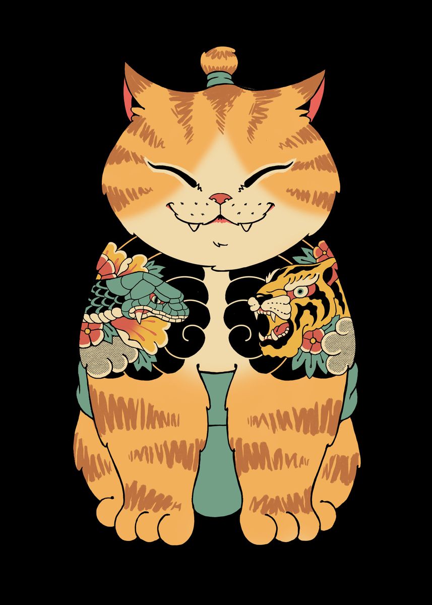 'Cat Sumo' Poster, picture, metal print, paint by vp trinidad | Displate