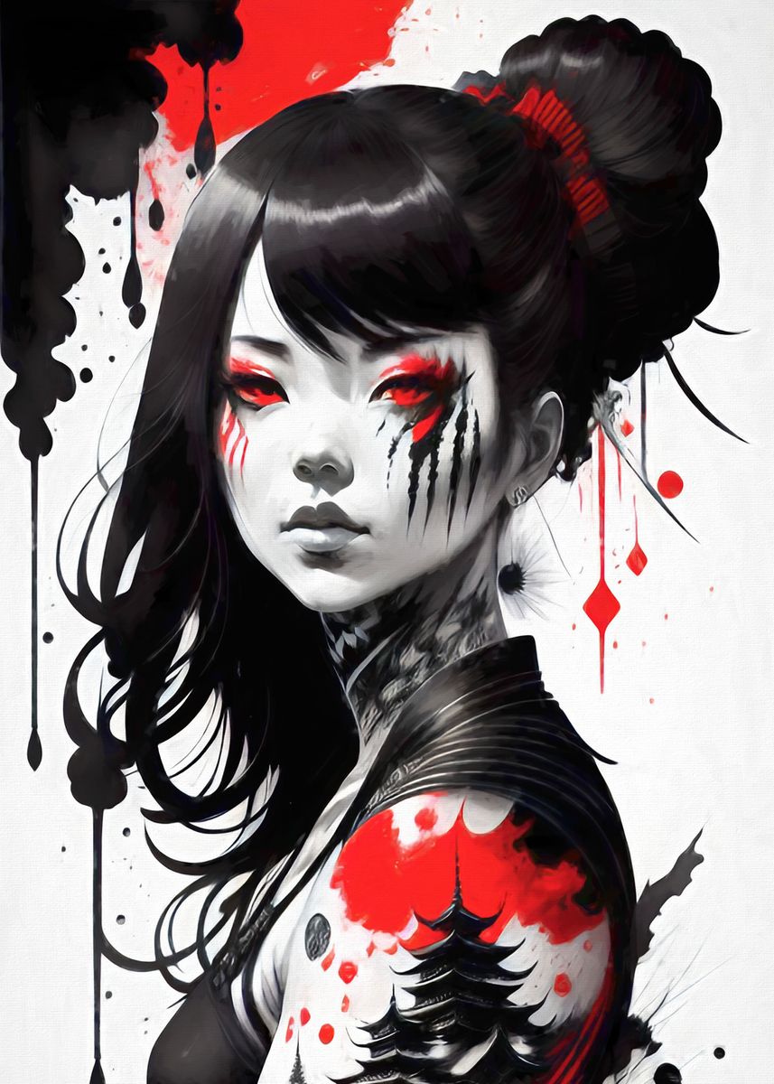 'Japan Ink Style Women' Poster, picture, metal print, paint by VOODOO ...