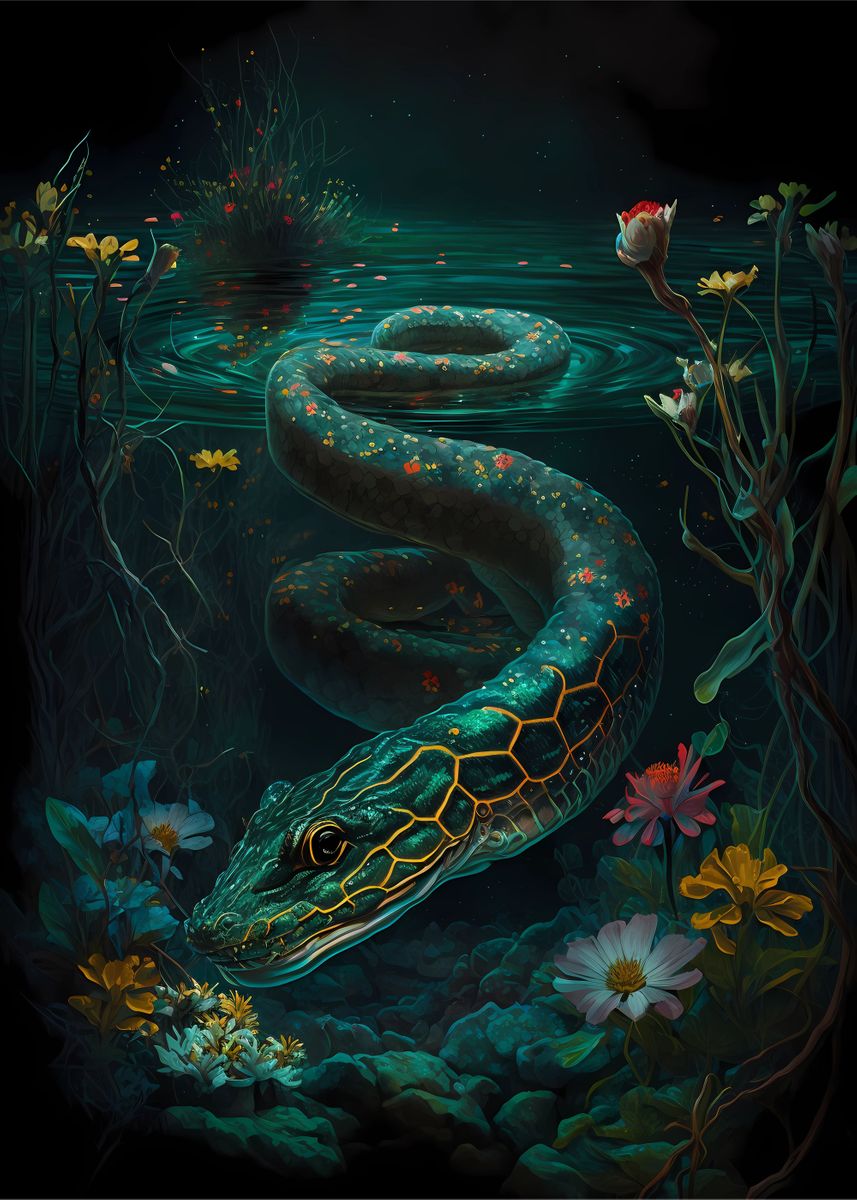 'Snake Imaginative' Poster, picture, metal print, paint by Mystique ...