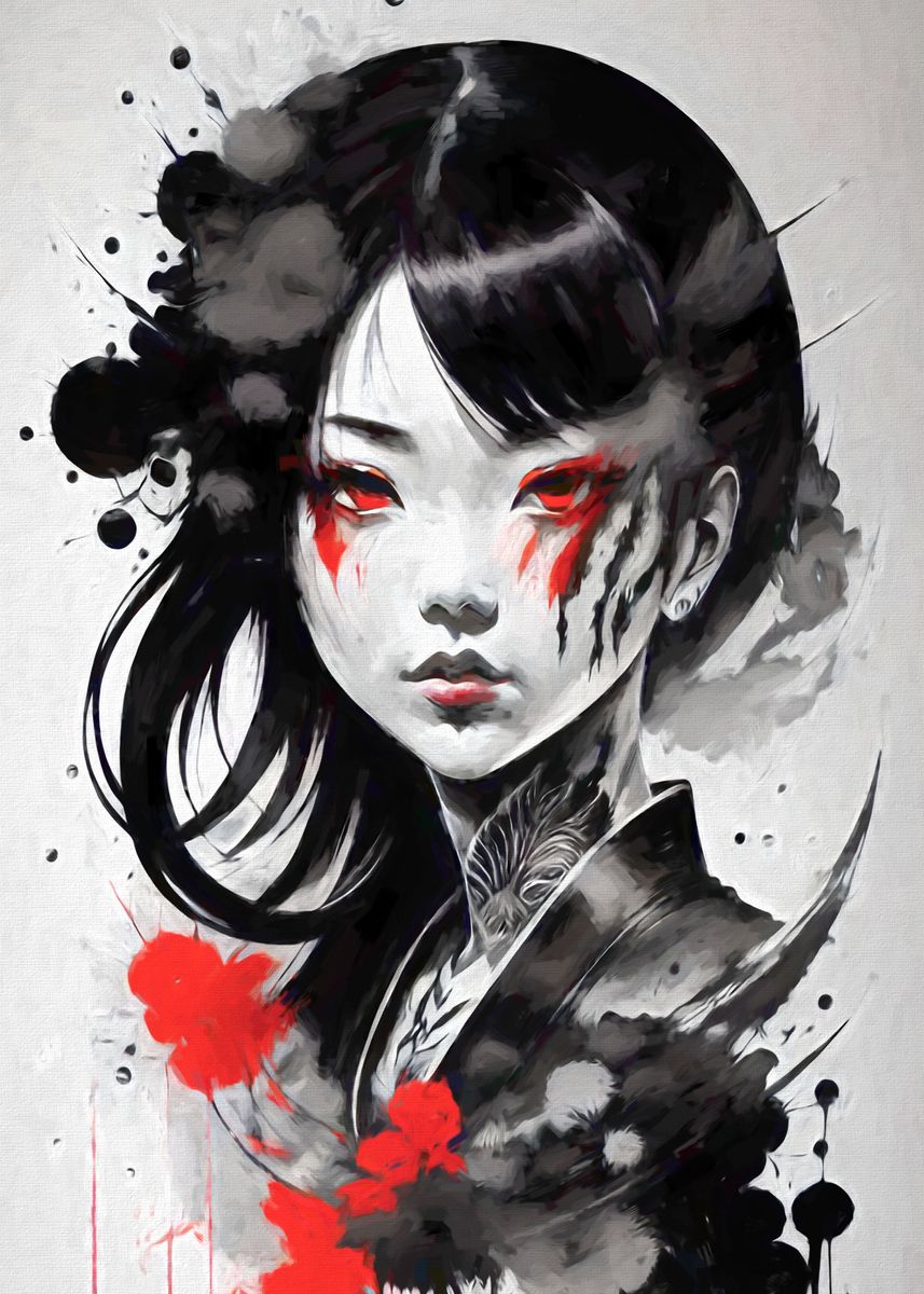 'Japan Ink Style Women' Poster, picture, metal print, paint by VOODOO ...