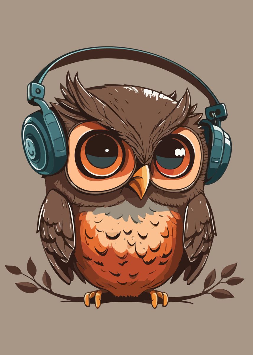 'Funky Owl with Headphone' Poster, picture, metal print, paint by XiKu ...