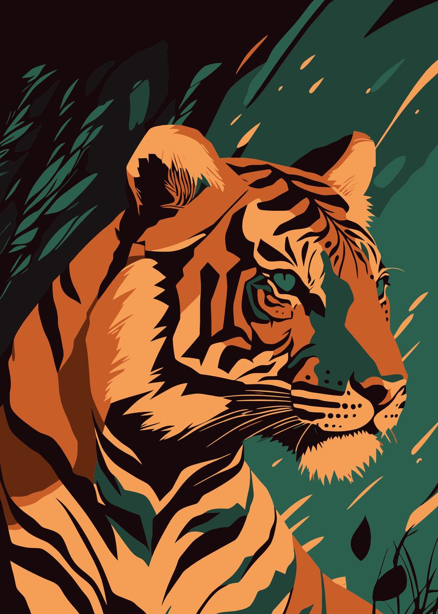 'Tiger portrait cartoon' Poster, picture, metal print, paint by Cao Thi ...