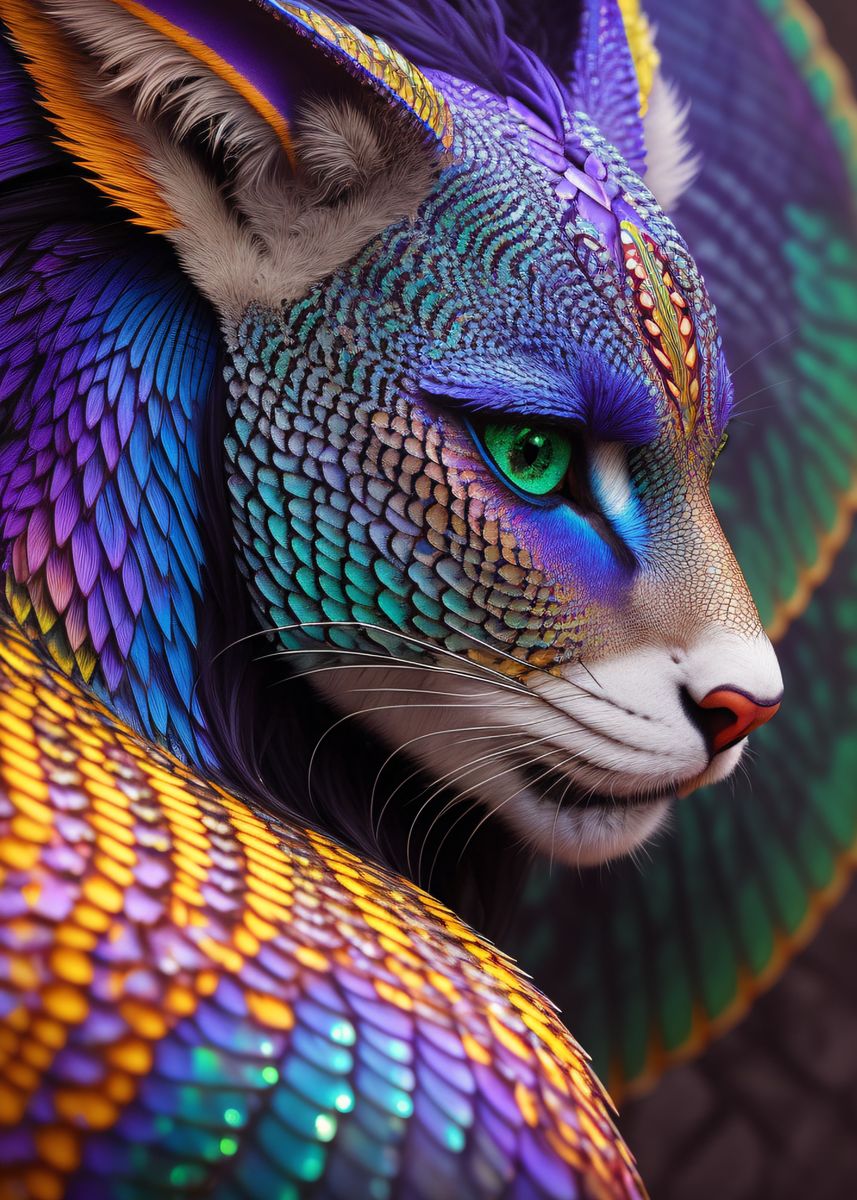 'Fantasy Cat Like Dragons' Poster, picture, metal print, paint by ...