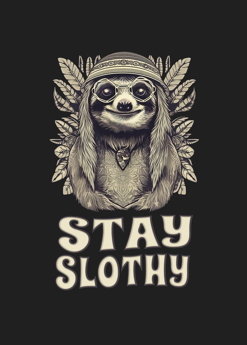 'Stay Slothy Funny Hippie' Poster, picture, metal print, paint by Foxxy ...