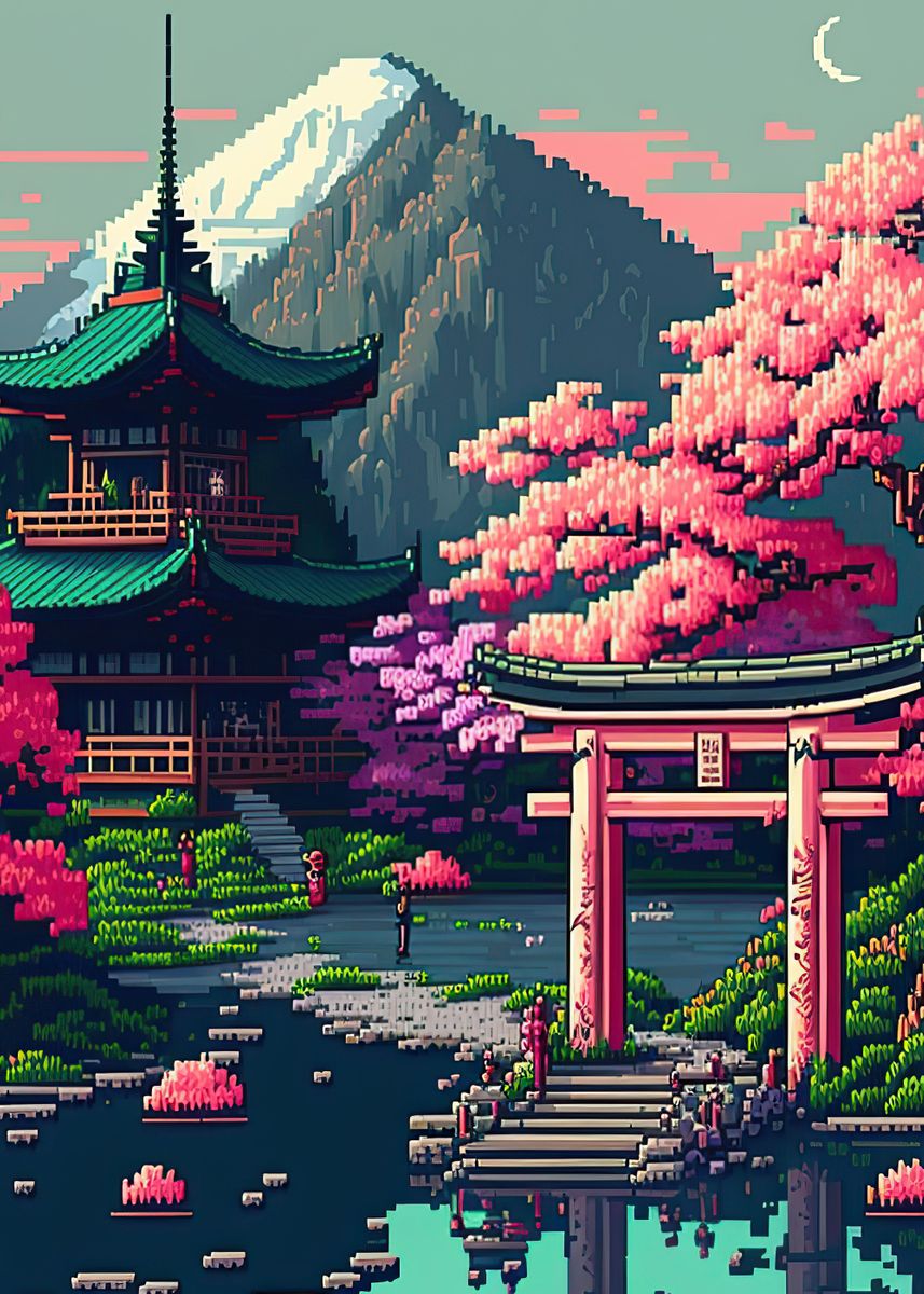 'japan cityscape pixel' Poster, picture, metal print, paint by ...