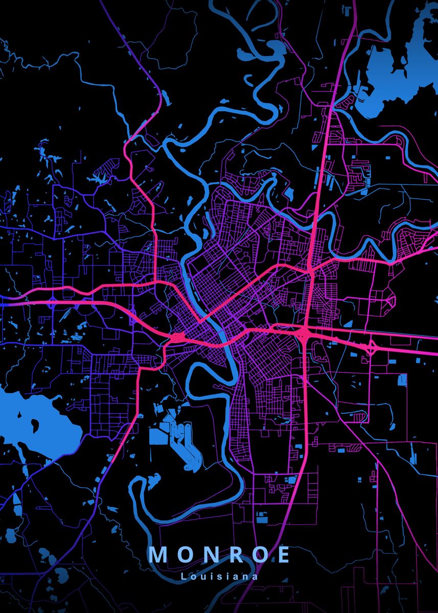 'Monroe Louisiana Map' Poster, picture, metal print, paint by Deeo ...