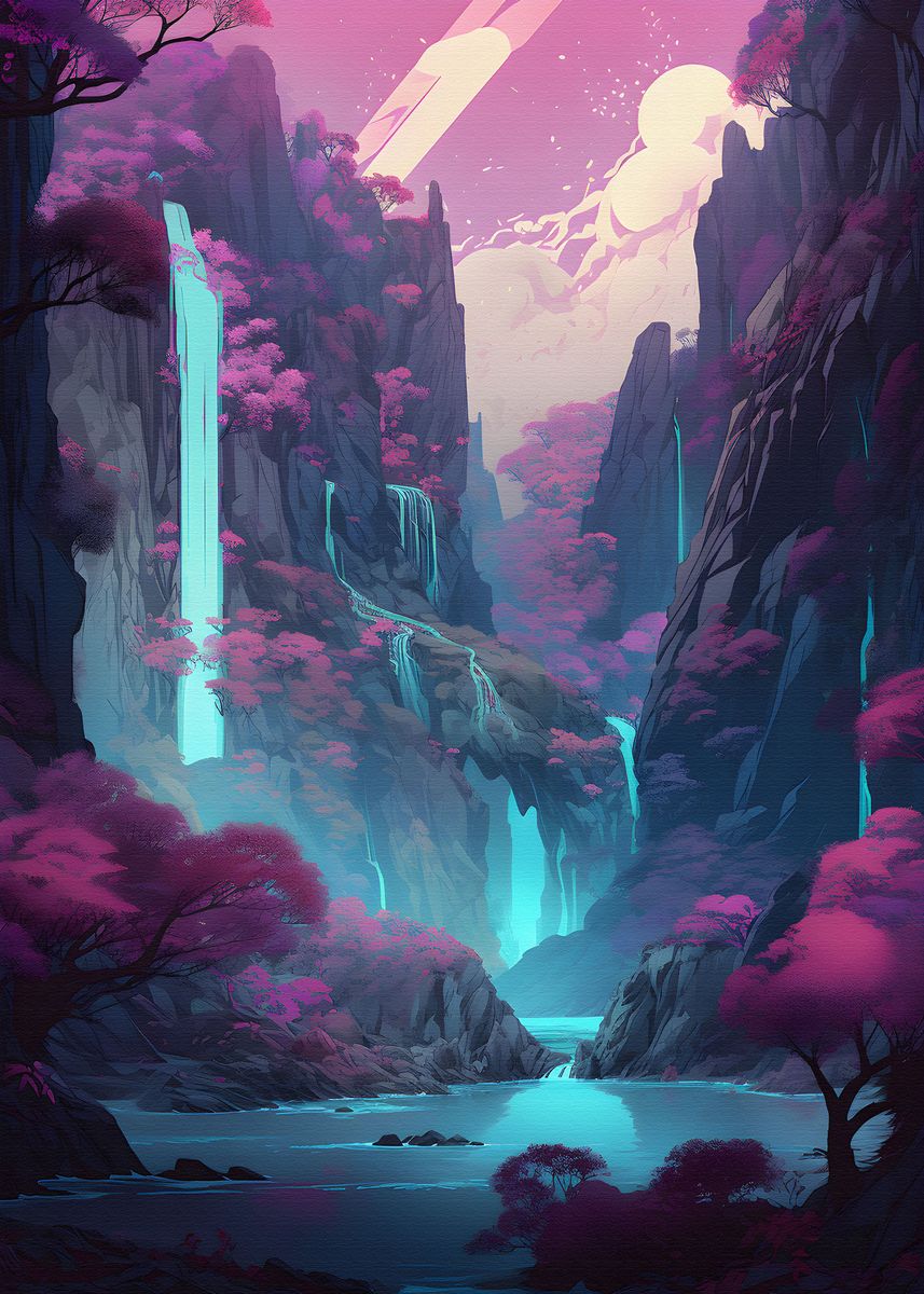 'Japan Landscape Neon Art' Poster, picture, metal print, paint by David ...