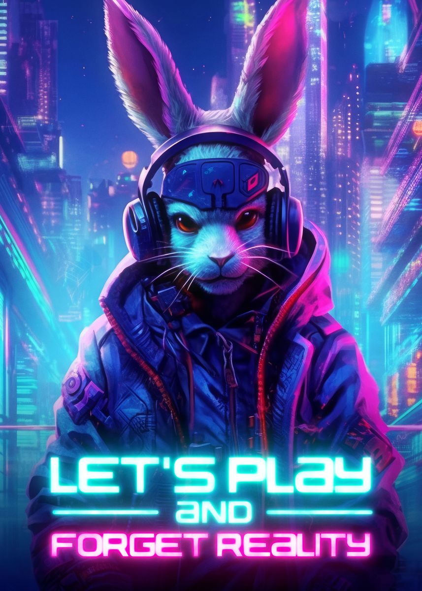'Rabbit Gaming Lets Play' Poster, picture, metal print, paint by Pucaaa ...