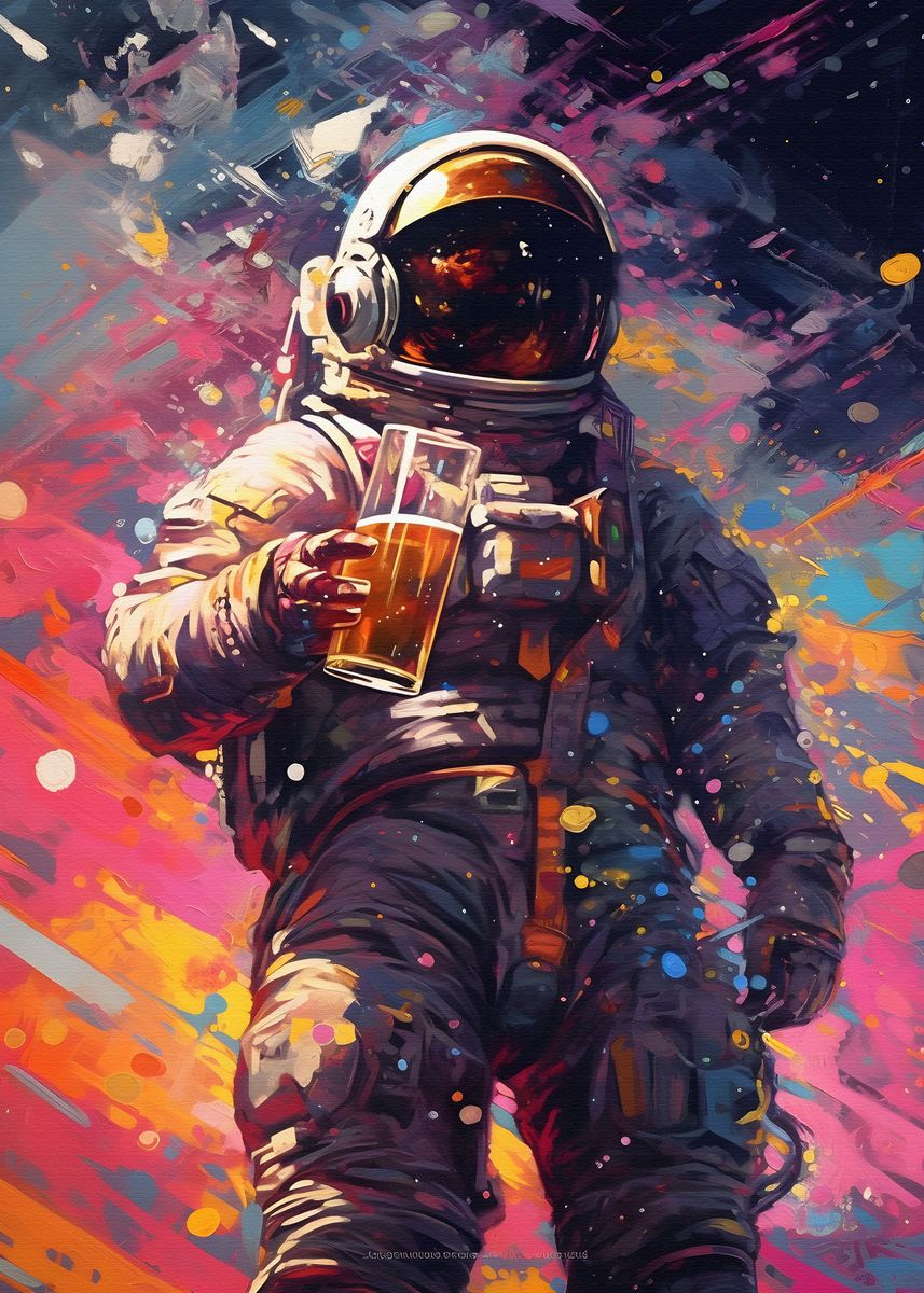 'astronaut with a beer' Poster by Phan Van Hai | Displate