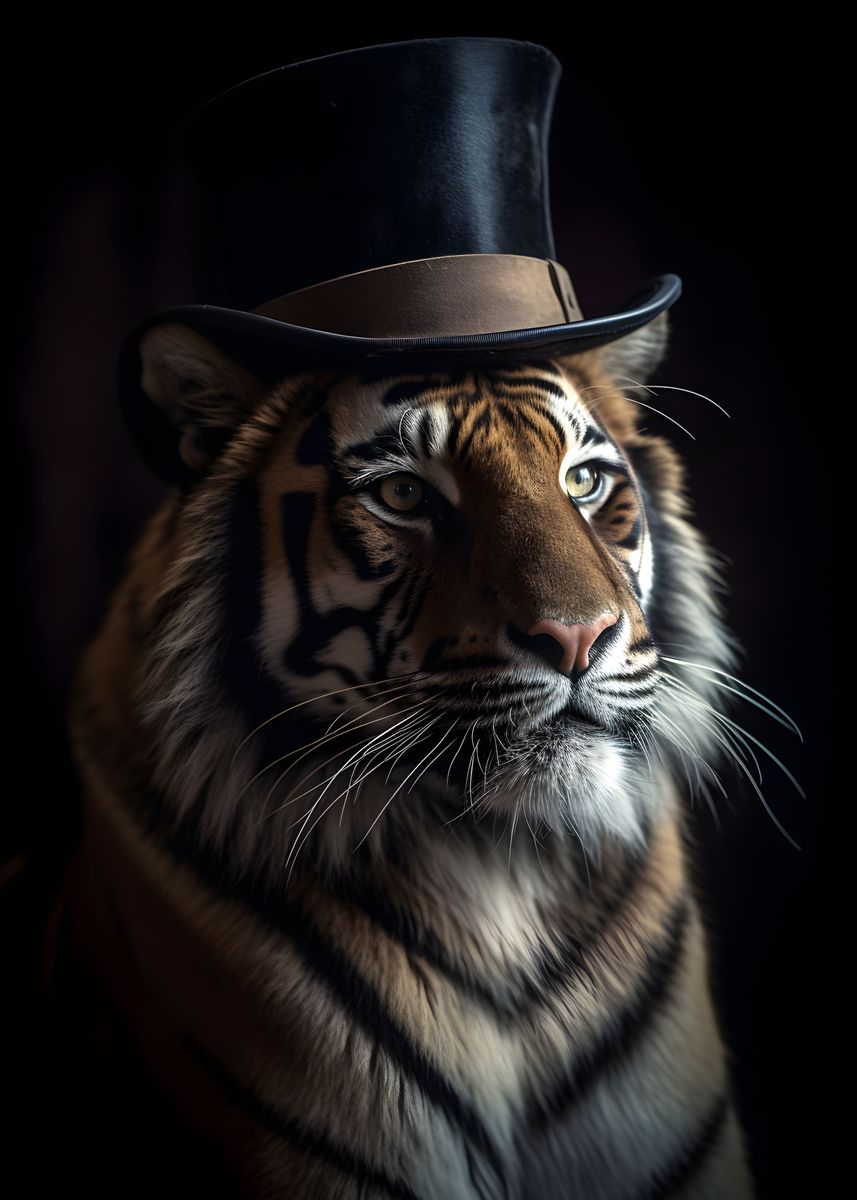 'Tiger with top Hat' Poster, picture, metal print, paint by Makadur ...