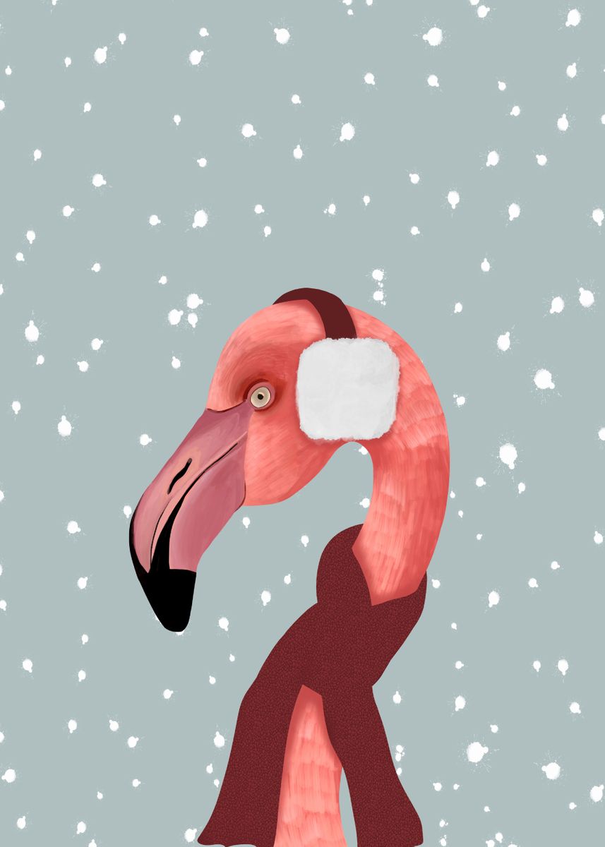 'Snowy Winter Flamingo' Poster, picture, metal print, paint by Sunette ...