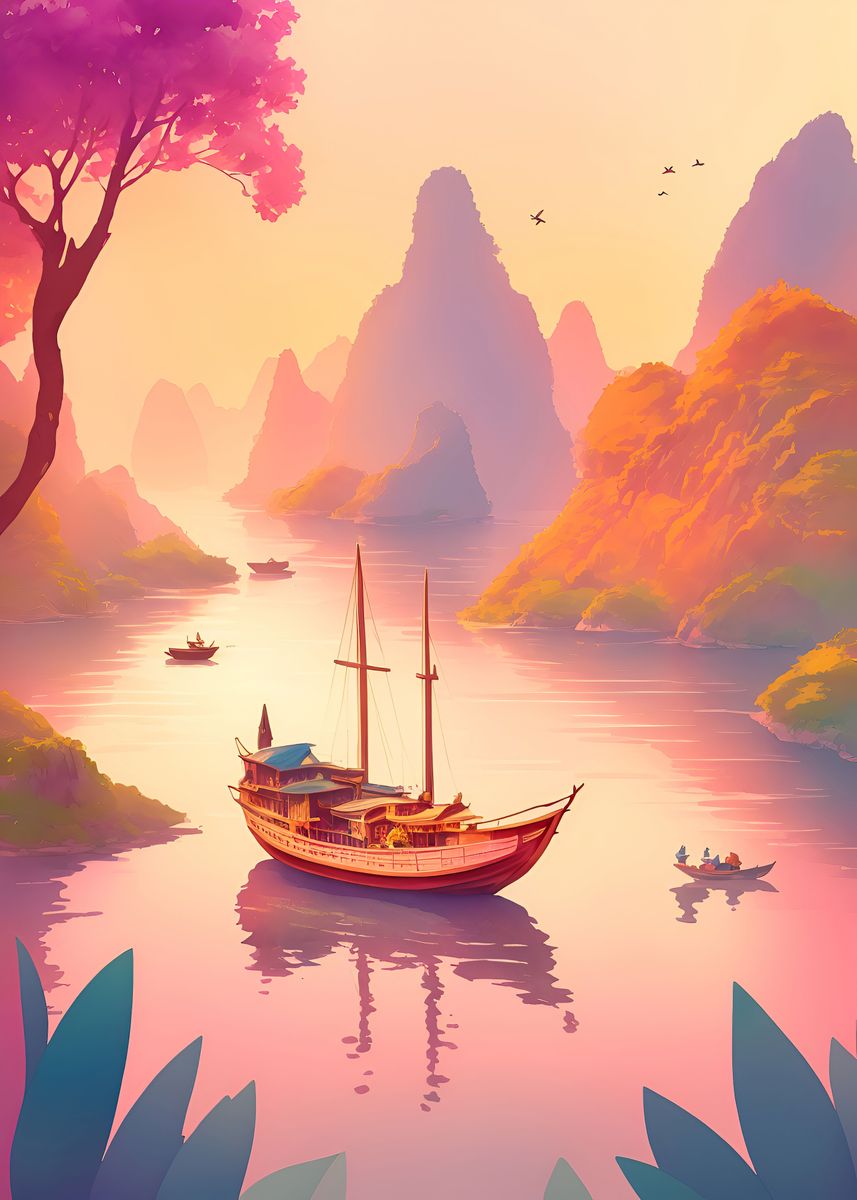 'Asia Sunset Serenade' Poster, picture, metal print, paint by ...