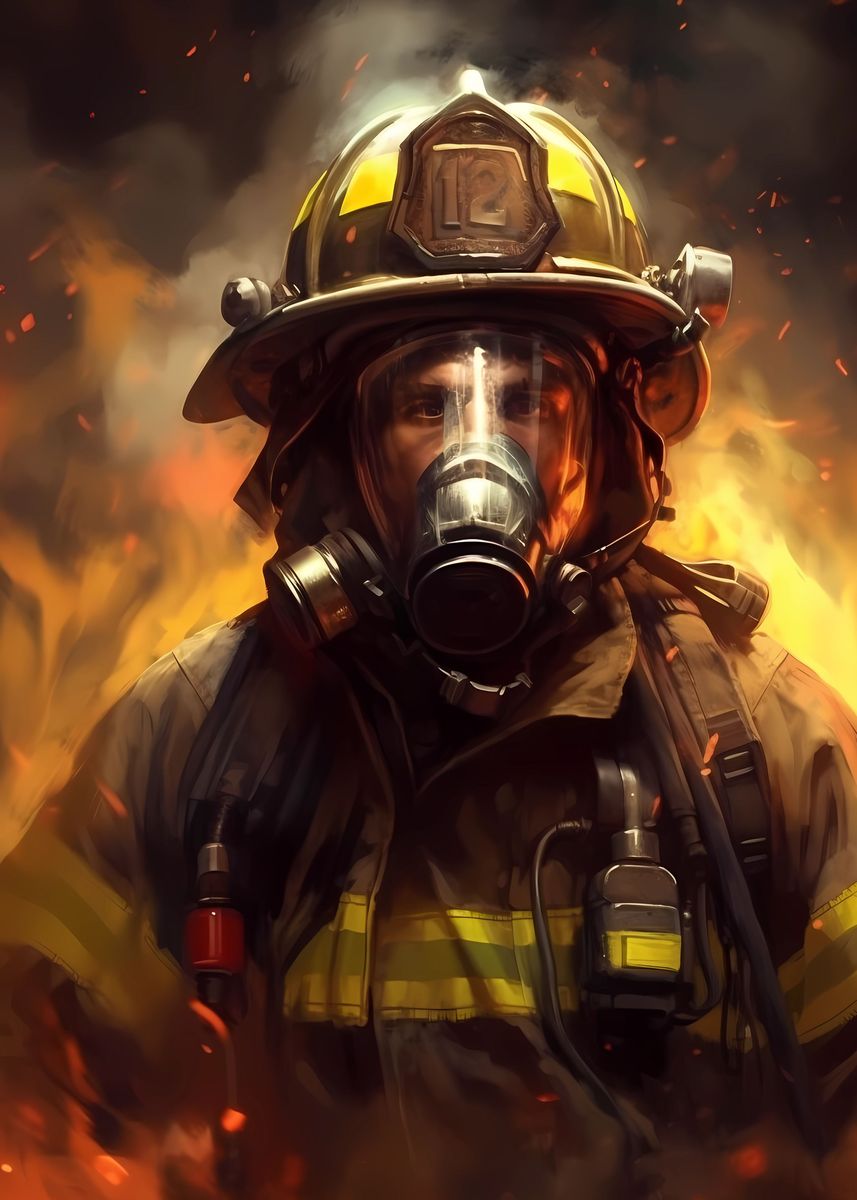 'Firefighter Fire' Poster, picture, metal print, paint by DecoyDesign ...