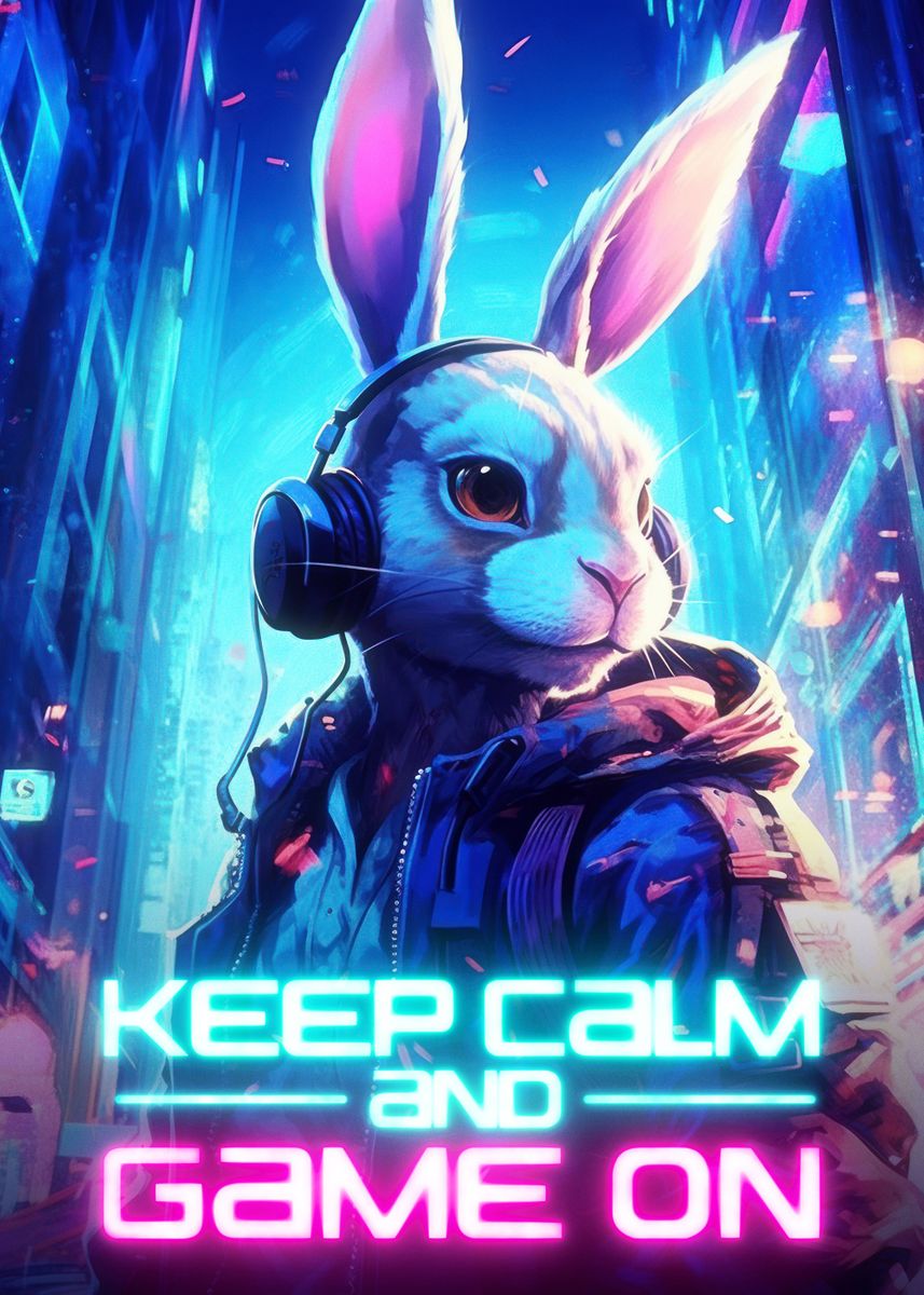 'Rabbit Gaming Game On' Poster, picture, metal print, paint by Pucaaa ...