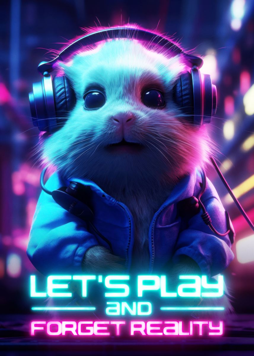 'Hamster Gaming Lets Play' Poster, picture, metal print, paint by ...