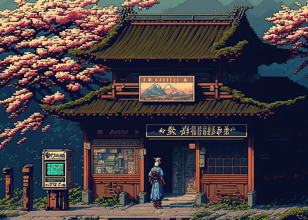 'japan cityscape pixel' Poster by MatiasCurrie | Displate